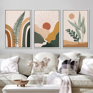 IDEA4WALL Mid Century Modern Boho Tropical Palm Leaf - 3 Piece Floater Frame Graphic Art Set on ...